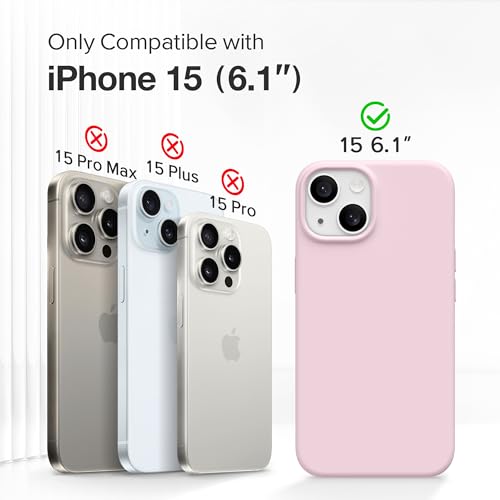 GONEZ Magnetic for iPhone 15 Case [Compatible with Magsafe] [1 Screen Protector + 1 Camera Protector], Anti-Scratch Microfiber Lining Shockproof Protective Silicone Phone Cover 6.1", Pastel Pink