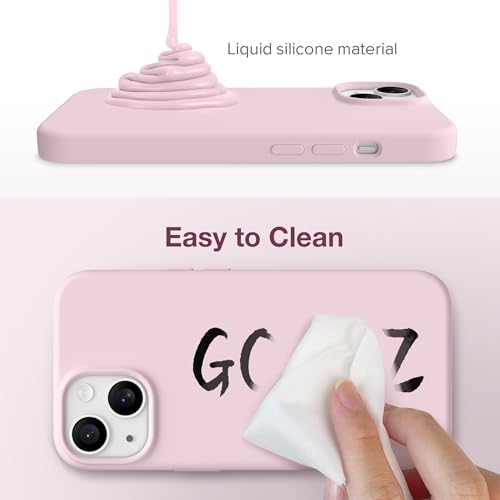 GONEZ Magnetic for iPhone 15 Case [Compatible with Magsafe] [1 Screen Protector + 1 Camera Protector], Anti-Scratch Microfiber Lining Shockproof Protective Silicone Phone Cover 6.1", Pastel Pink