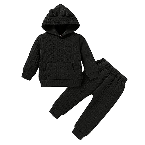 Little MISS Sassy Infant Baby Boy Girl Clothes Fall Cartoon Hoodie Sweater Tops and Sweatpants Winter Outfits Baby Sweatsuit (Black, 12-18 Months)