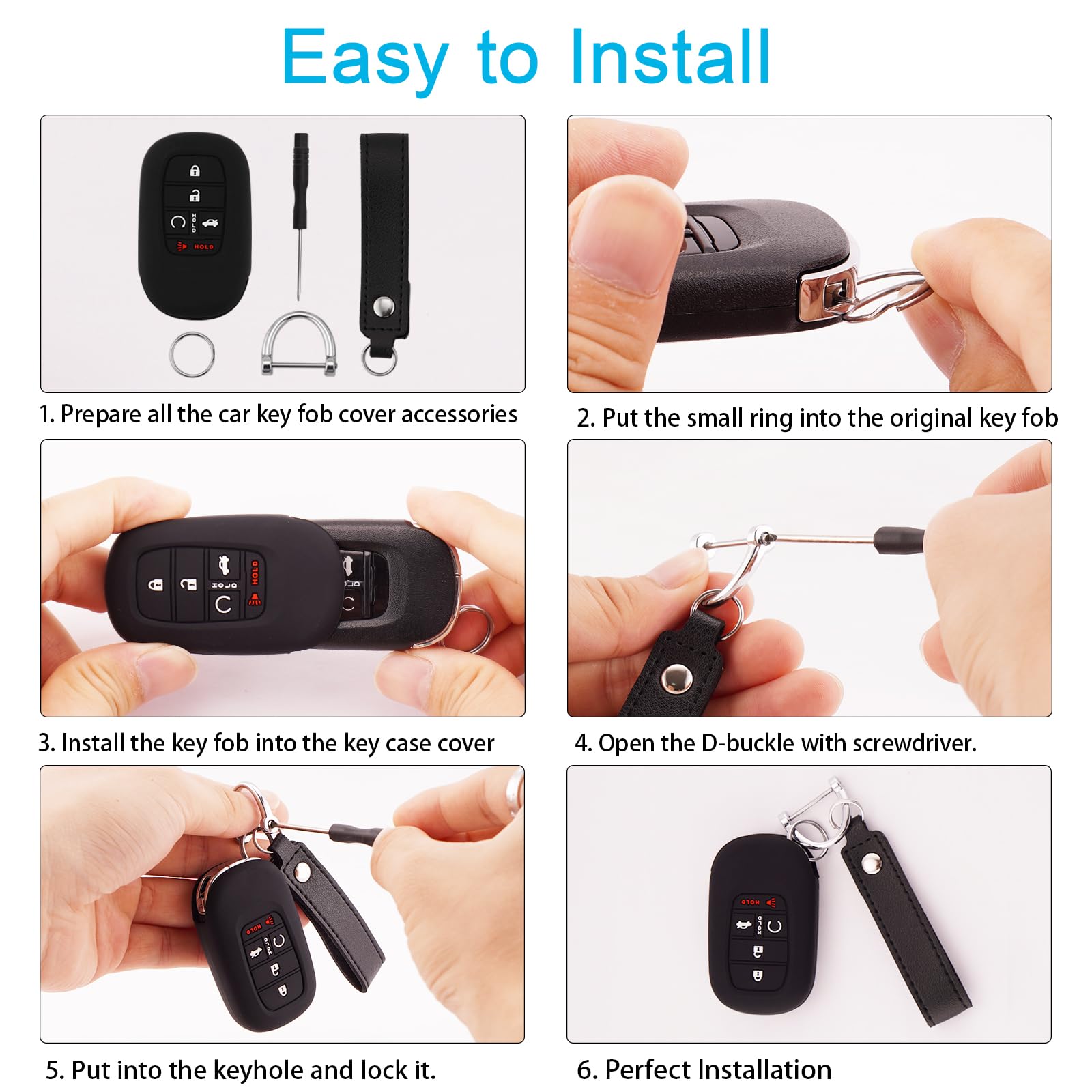 Koaudb Silicone Key Fob Cover Compatible with 2025 2024 2023 2022 Honda 5 Buttons Civic Accord Pilot CR-V HR-V Smart Car Rubber Key Shell Case Protector with Keychain 2 Pack (Hod-5R-BB)