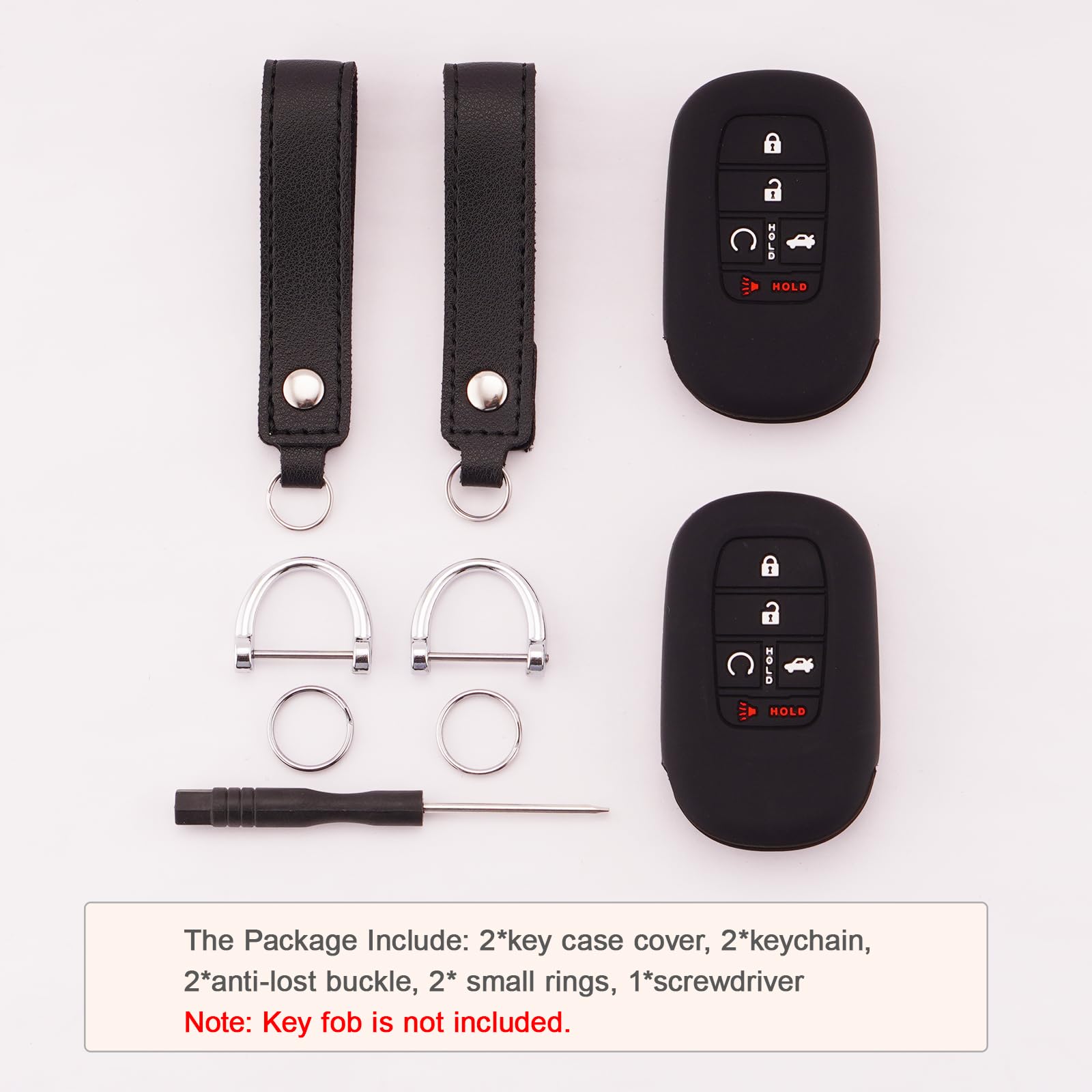 Koaudb Silicone Key Fob Cover Compatible with 2025 2024 2023 2022 Honda 5 Buttons Civic Accord Pilot CR-V HR-V Smart Car Rubber Key Shell Case Protector with Keychain 2 Pack (Hod-5R-BB)