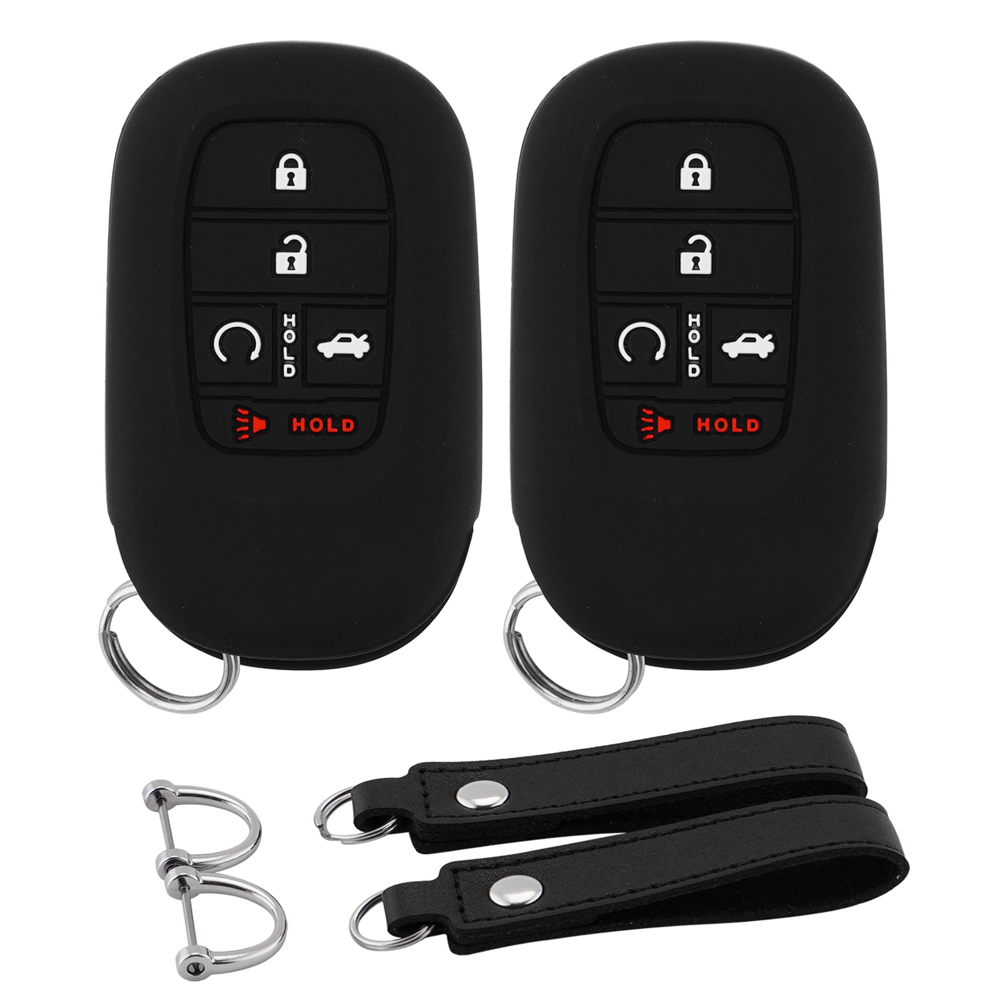 Koaudb Silicone Key Fob Cover Compatible with 2025 2024 2023 2022 Honda 5 Buttons Civic Accord Pilot CR-V HR-V Smart Car Rubber Key Shell Case Protector with Keychain 2 Pack (Hod-5R-BB)