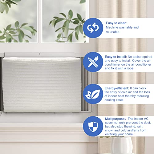 ciwich Indoor Air Conditioner Cover, White Air Conditioner Covers for Inside Units, Double Insulation with Elastic Strap,Windproof Anti-Freeze Fit 25Lx17Hx3.5D inches