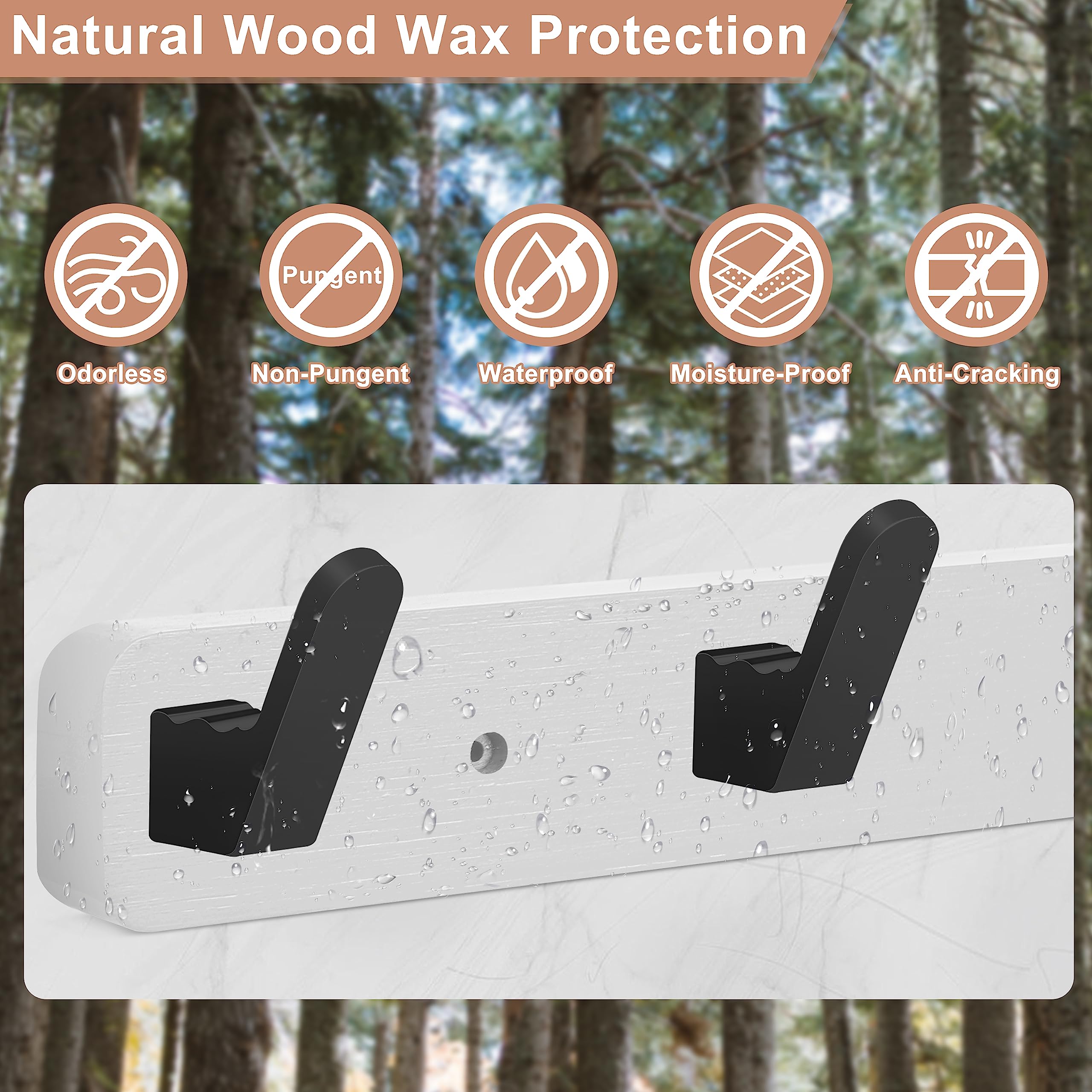 Coat Hooks Wall Mounted Coat Rack, 16.7'' Long, Entryway Hanging Coat Rack, White Wood Coat Rack with 5 Black Literary Rustic Hooks, Wooden Decorative Hooks Rail for Coat, Scarf, Bag, Towel, Hat