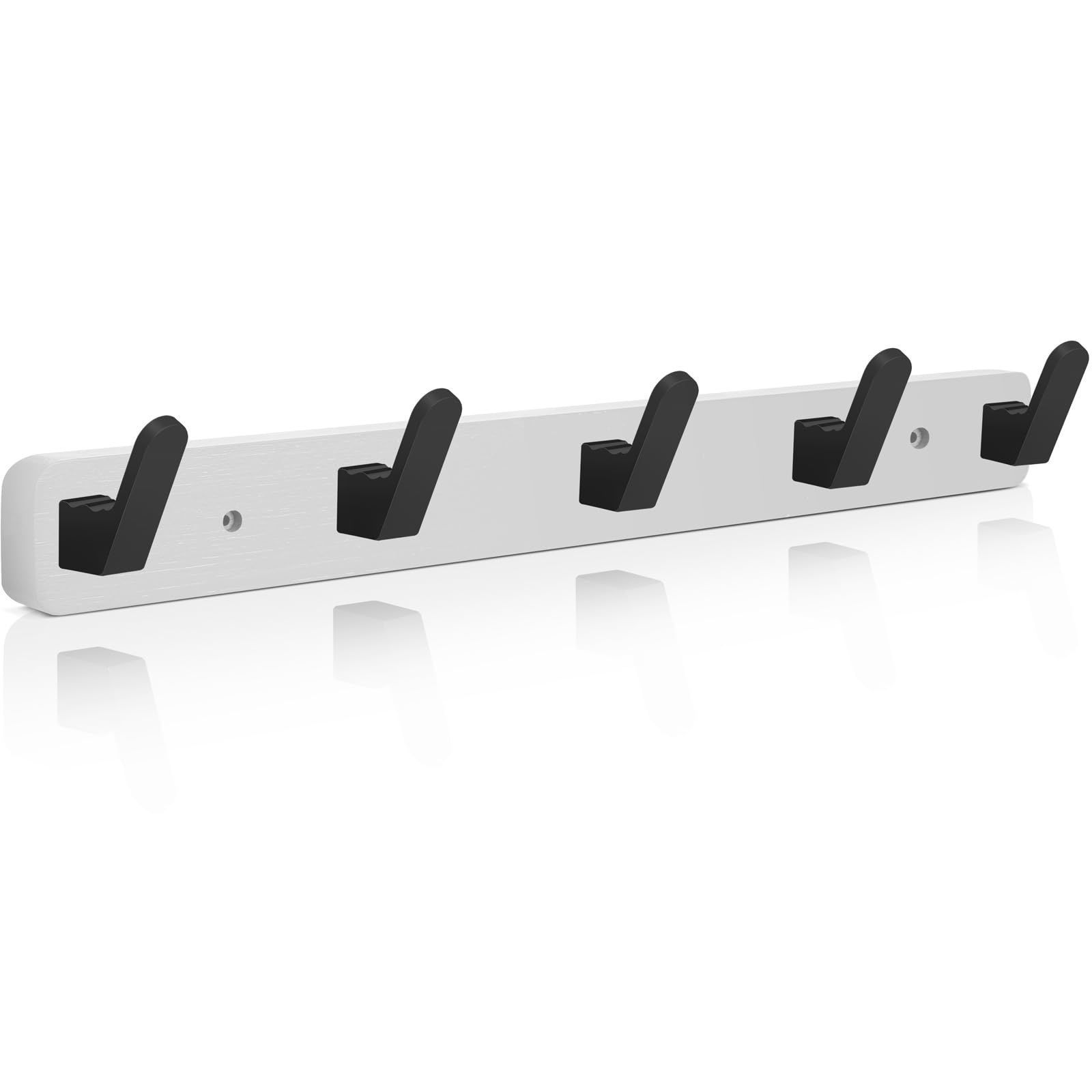 Coat Hooks Wall Mounted Coat Rack, 16.7'' Long, Entryway Hanging Coat Rack, White Wood Coat Rack with 5 Black Literary Rustic Hooks, Wooden Decorative Hooks Rail for Coat, Scarf, Bag, Towel, Hat
