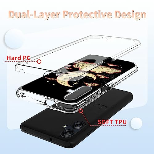 BWEGRHE for Samsung Galaxy A04 4G Clear Case with Moon Cloud Pattern Designed, Transparent Dual Layer Soft TPU Bumper + Hard PC Shockproof Protective Phone Case for Galaxy A04 4G