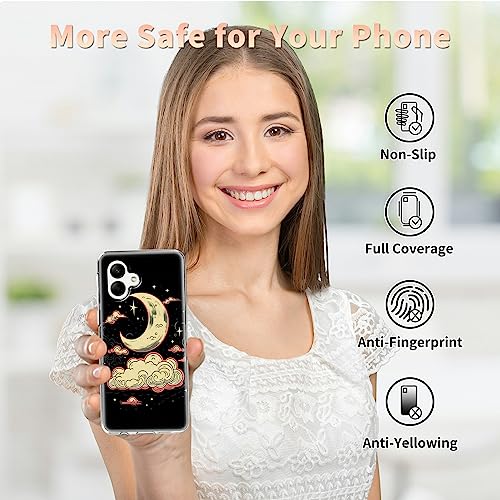 BWEGRHE for Samsung Galaxy A04 4G Clear Case with Moon Cloud Pattern Designed, Transparent Dual Layer Soft TPU Bumper + Hard PC Shockproof Protective Phone Case for Galaxy A04 4G