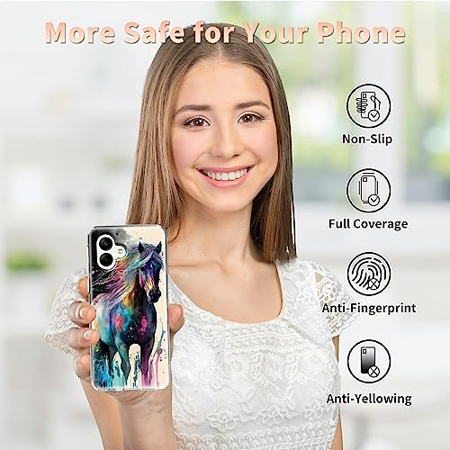 BWEGRHE for Samsung Galaxy A04 4G Clear Case with Art Horse Pattern Designed, Transparent Dual Layer Soft TPU Bumper + Hard PC Shockproof Protective Phone Case for Galaxy A04 4G