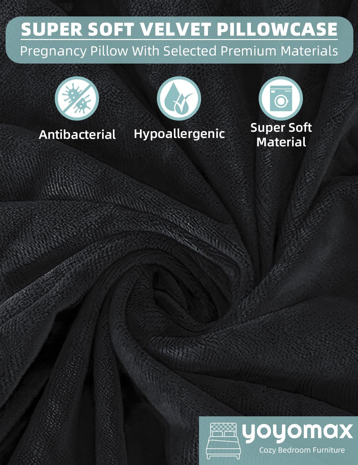 yoyomax Pregnancy Pillows, C Shaped Full Body Maternity Pillow Memory Foam Pregnancy Pillow with Removable Cover, 52 Inch Pregnancy Pillows for Sleeping (Black)