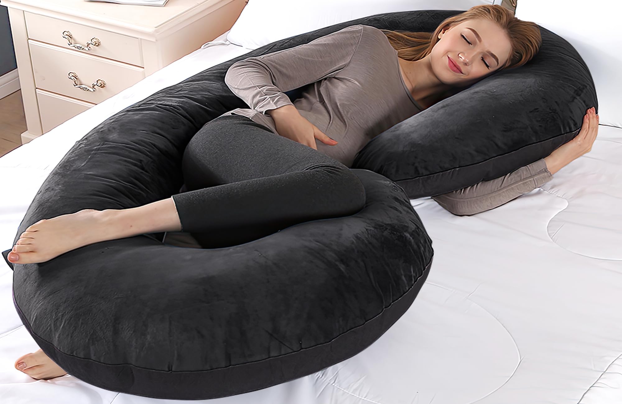 yoyomax Pregnancy Pillows, C Shaped Full Body Maternity Pillow Memory Foam Pregnancy Pillow with Removable Cover, 52 Inch Pregnancy Pillows for Sleeping (Black)