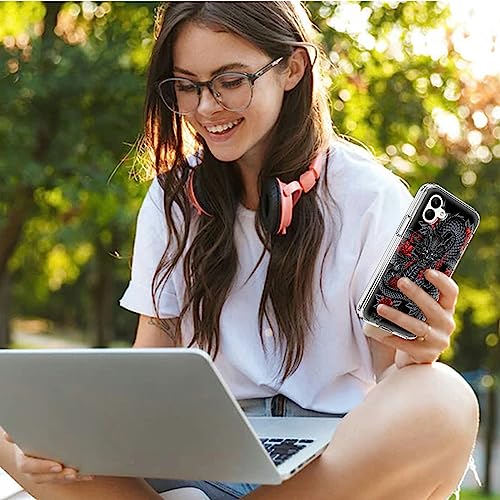 BWEGRHE for Samsung Galaxy A04 4G Clear Case with Dragon Roses Pattern Designed, Transparent Dual Layer Soft TPU Bumper + Hard PC Shockproof Protective Phone Case for Galaxy A04 4G