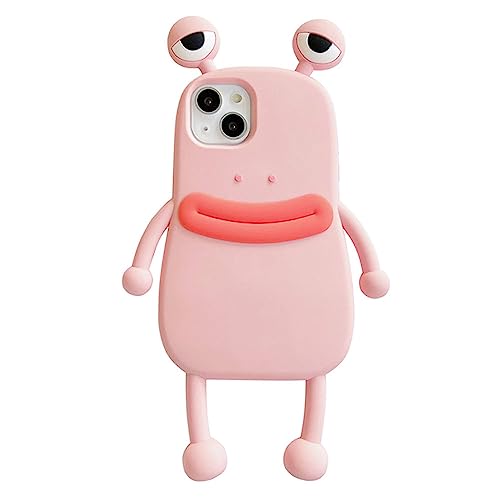 BONICI Men Women Super Funny Novelty Hotdog Sausage Mouth Big Eyes Green Frog Pink Frog Phone Case Soft TPU Silicone Rubber Phone Cover Compatible with iPhone 13 Pro Max, Full Body Protection -Pink