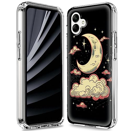 BWEGRHE for Samsung Galaxy A04 4G Clear Case with Moon Cloud Pattern Designed, Transparent Dual Layer Soft TPU Bumper + Hard PC Shockproof Protective Phone Case for Galaxy A04 4G