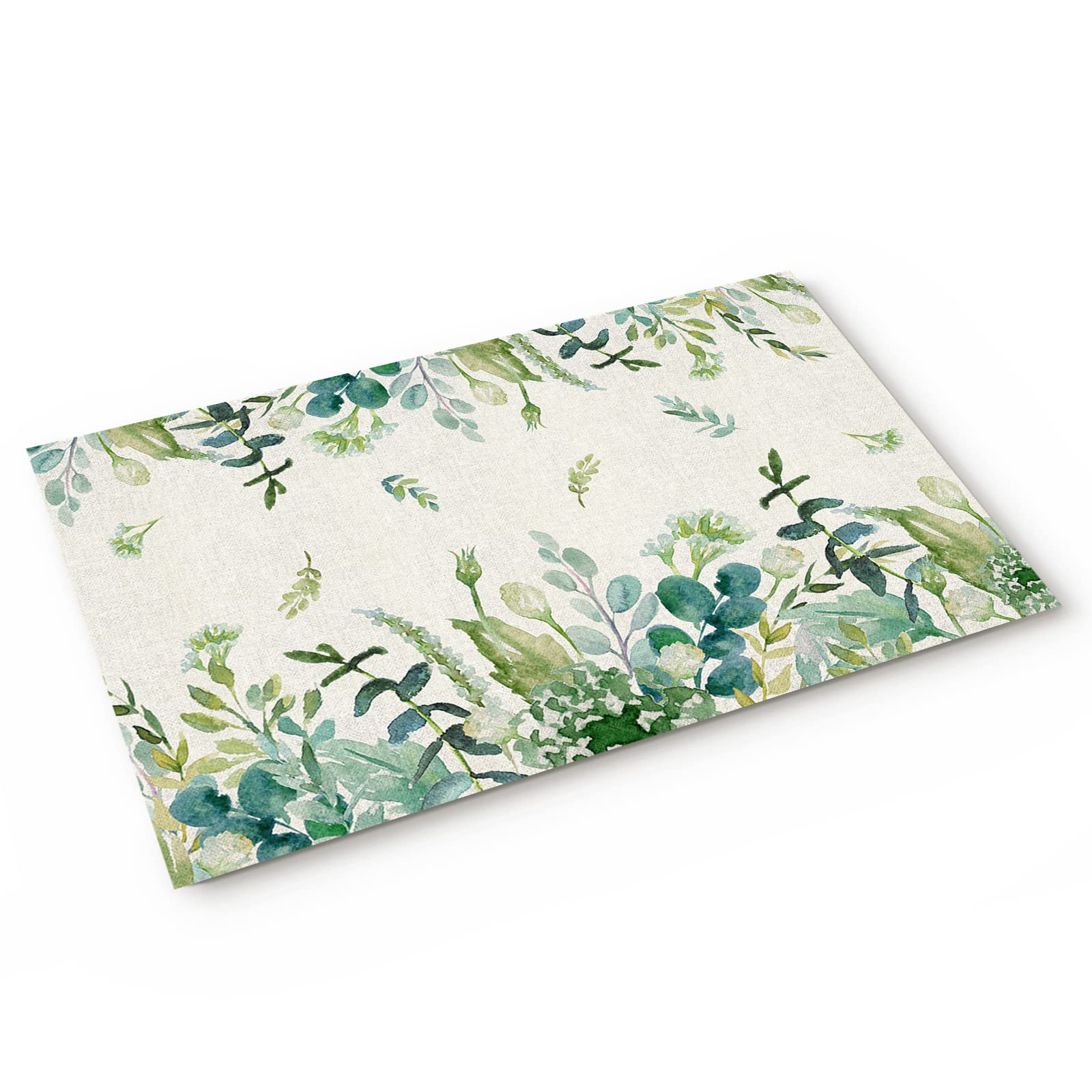 Green Eucalyptus Leaves Front Door Mat for Indoor Entrance 20x31.5 Inche, Flower Watercolor Floral Spring Botanical Plant Absorbent Doormat Washable Carpet for Bathroom/Garage/Kitchen/Entry/Back