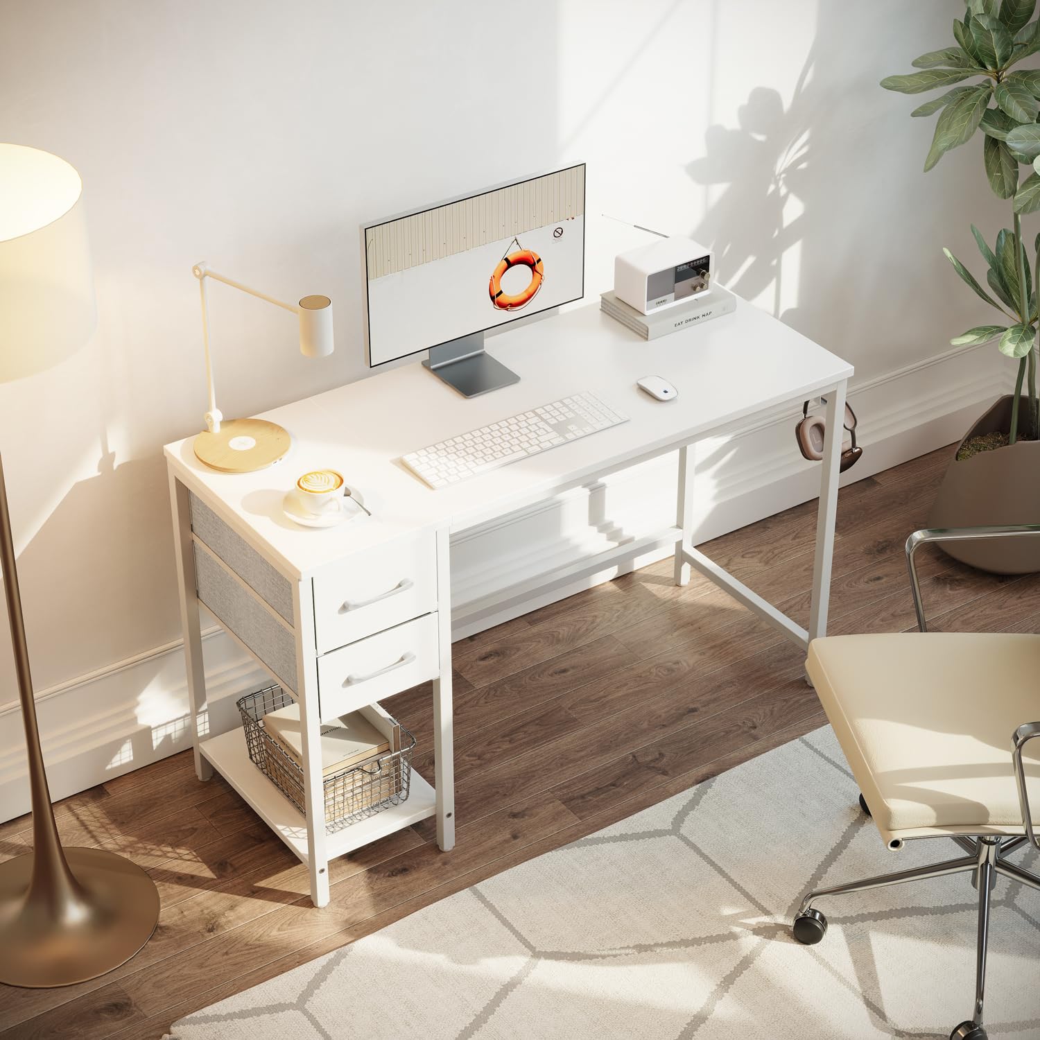 CubiCubi Computer Desk with 2 Drawers, 40 Inch Small Home Office Desk Study Writing Table, White