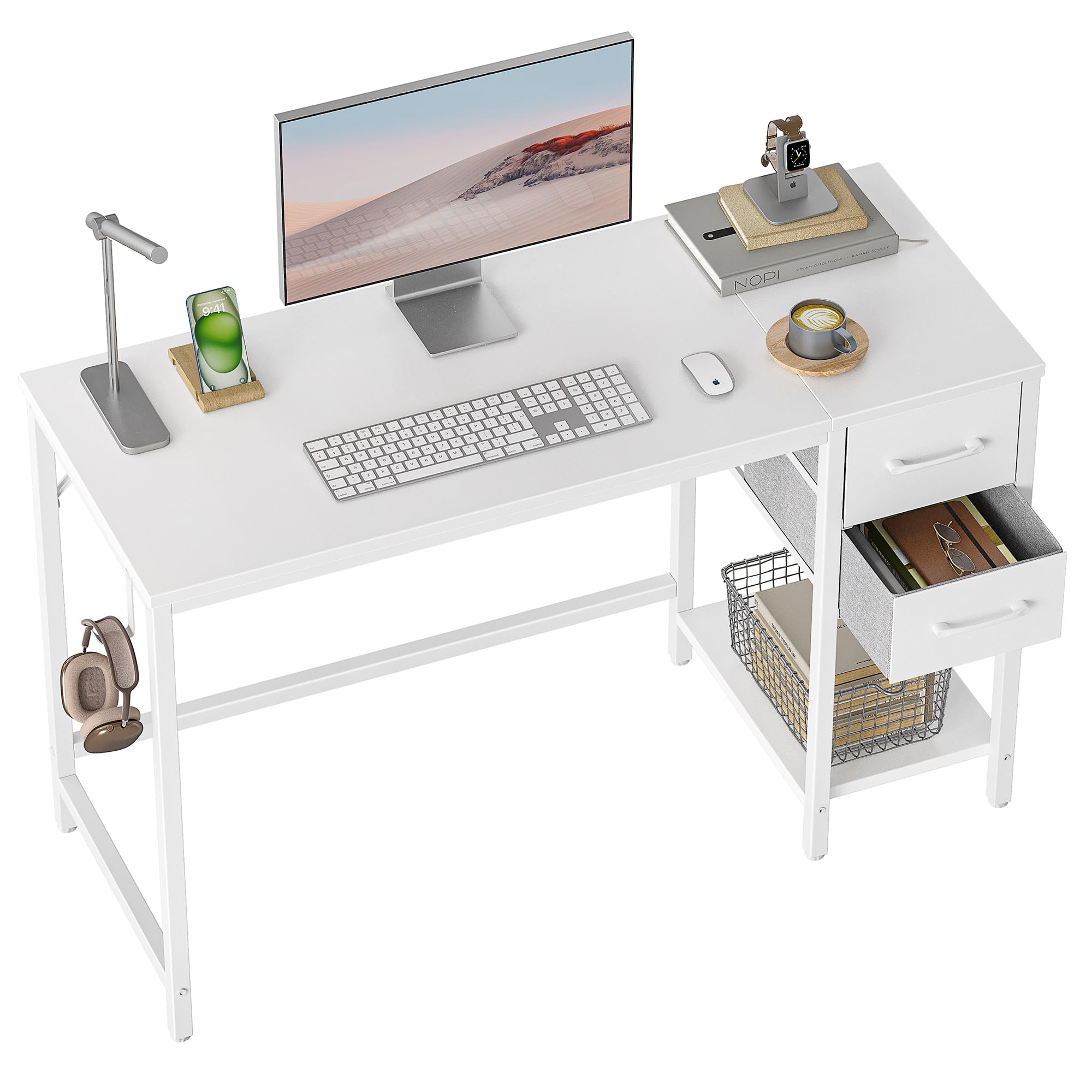CubiCubi Computer Desk with 2 Drawers, 40 Inch Small Home Office Desk Study Writing Table, White