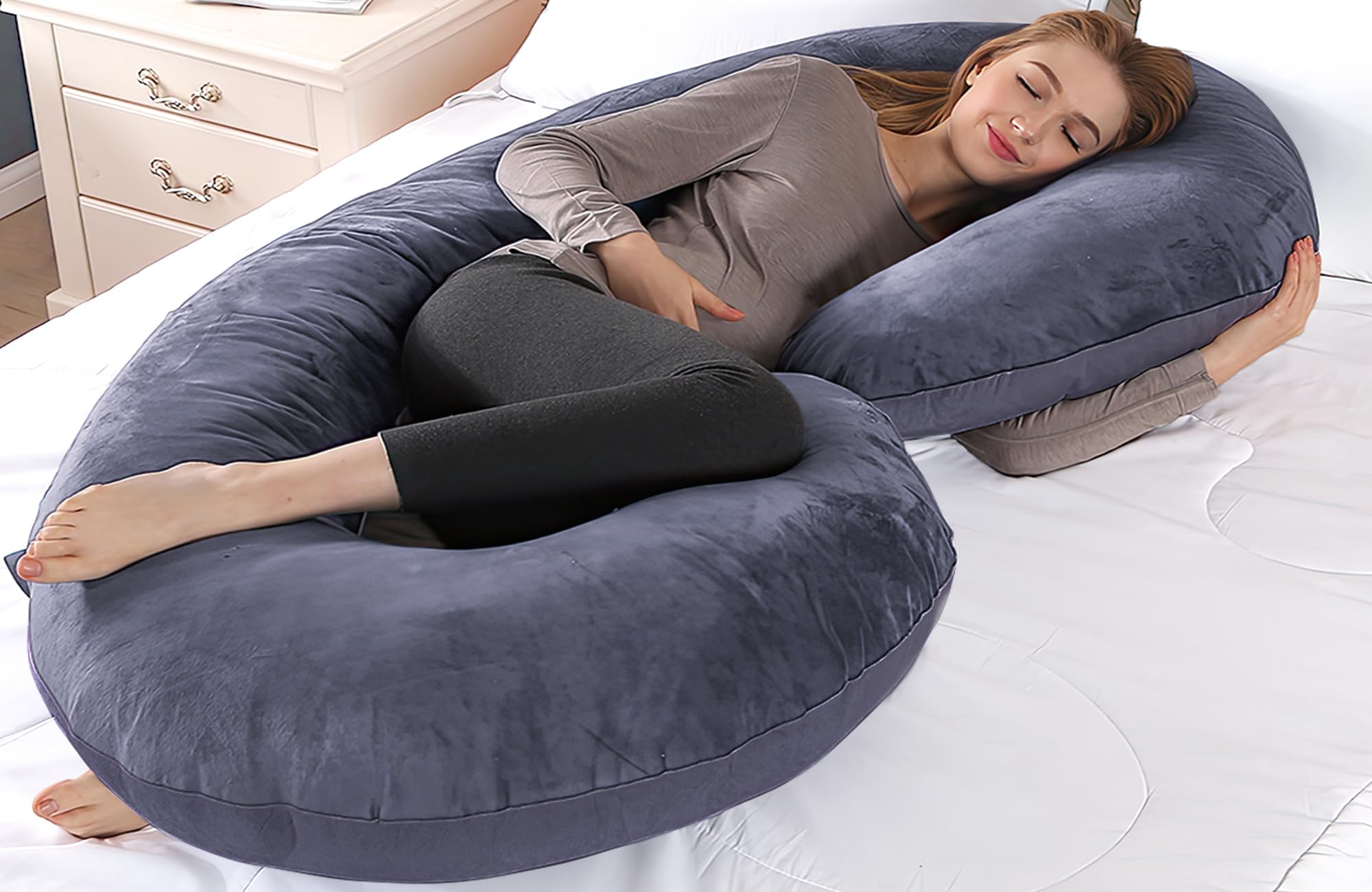 yoyomax Pregnancy Pillows, C Shaped Full Body Maternity Pillow Memory Foam Pregnancy Pillow with Removable Cover, 52 Inch Pregnancy Pillows for Sleeping (Grey)