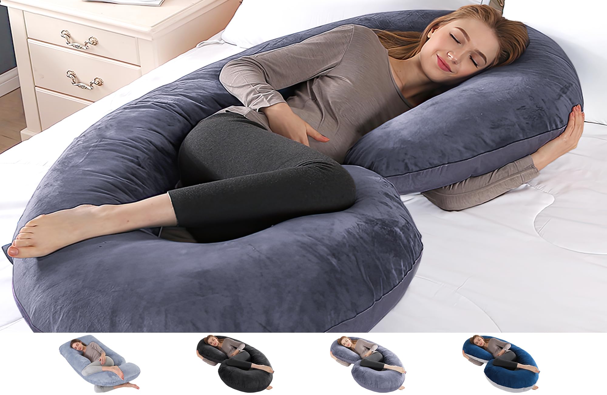 yoyomax Pregnancy Pillows, C Shaped Full Body Maternity Pillow Memory Foam Pregnancy Pillow with Removable Cover, 52 Inch Pregnancy Pillows for Sleeping (Grey)