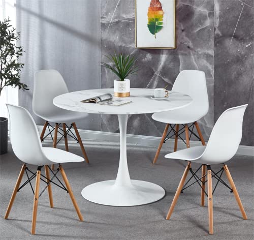 ANDORON Round Dining Table, 32 Inches Kitchen Tulip Table for 2-4 People with MDF Top and Metal Base, Modern Small Space Room Circle Table, End Table Leisure Coffee Side Table (White, 42" - Marble)