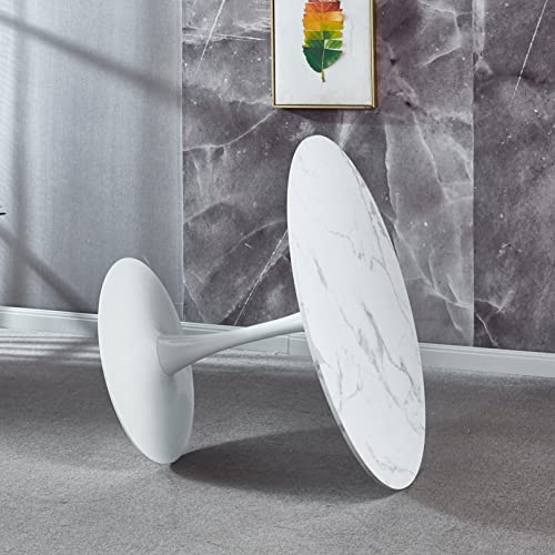ANDORON Round Dining Table, 32 Inches Kitchen Tulip Table for 2-4 People with MDF Top and Metal Base, Modern Small Space Room Circle Table, End Table Leisure Coffee Side Table (White, 42" - Marble)