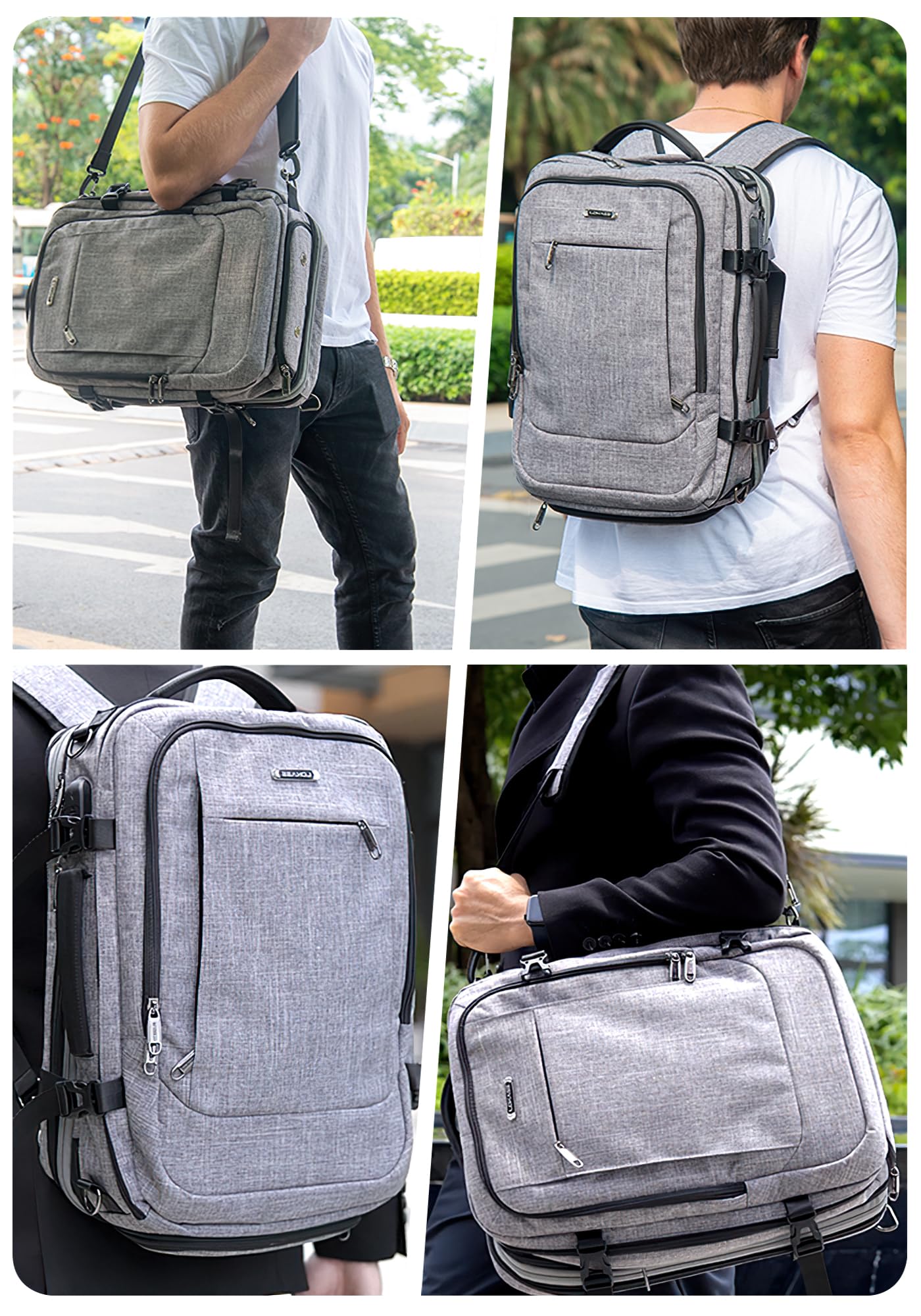 LOKASS 55L Travel Backpack All in One Carry on Backpack/Handbag/Shoulder bag, Flight Approved Travel Essentials Luggage Bag for Business Trip Travel, with Removable Toiletries Display Bag