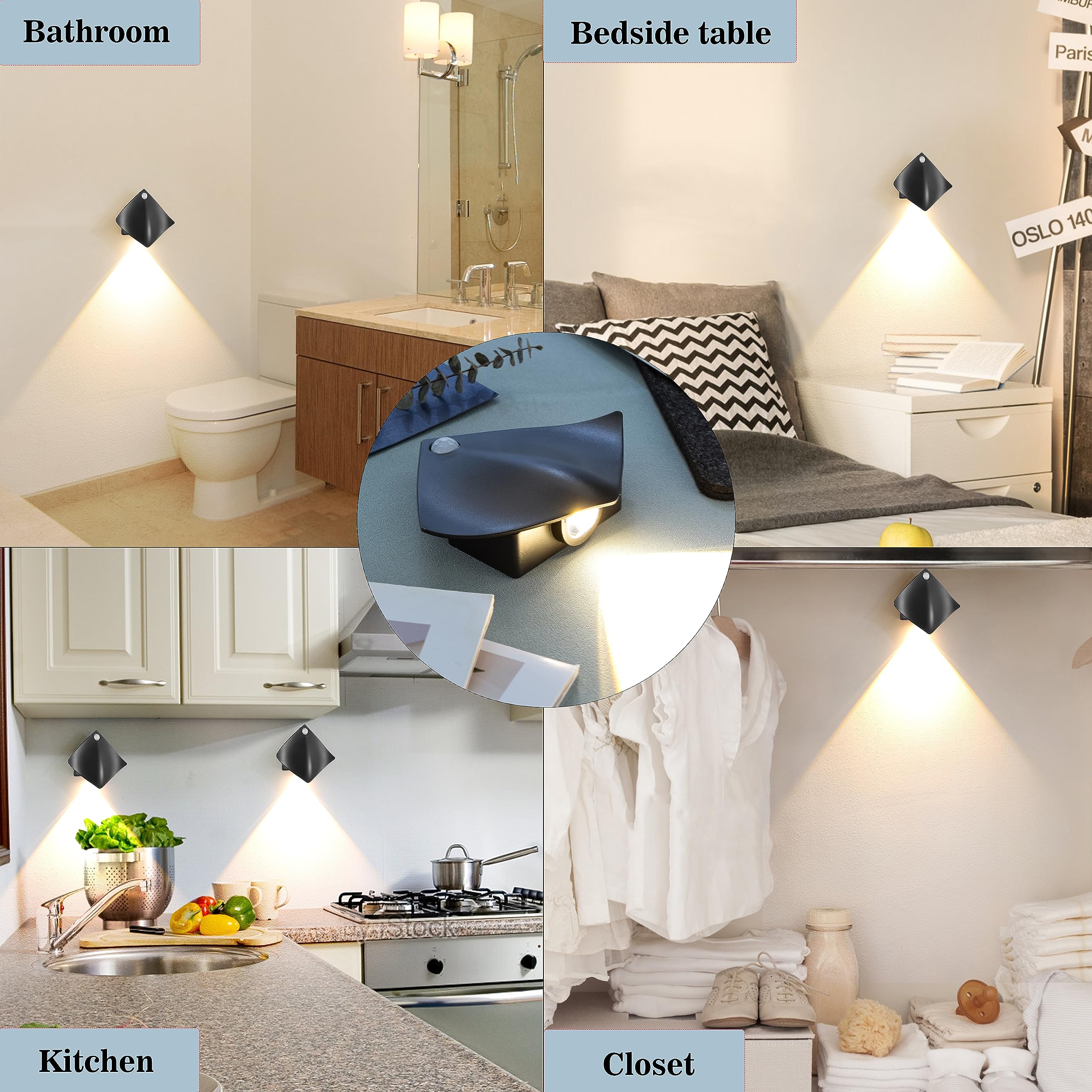 XCOFZOB Sensor Wall Sconces Set of 2, Magnetic LED Wall Lights with Motion Detection, Wireless Wall Lamp with Rechargeable Battery Operated USB Port, Night Light for Kids Closet Hallway Stairway Porch