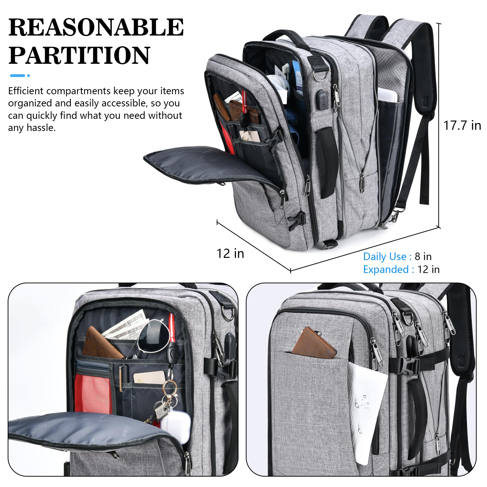 LOKASS 55L Travel Backpack All in One Carry on Backpack/Handbag/Shoulder bag, Flight Approved Travel Essentials Luggage Bag for Business Trip Travel, with Removable Toiletries Display Bag