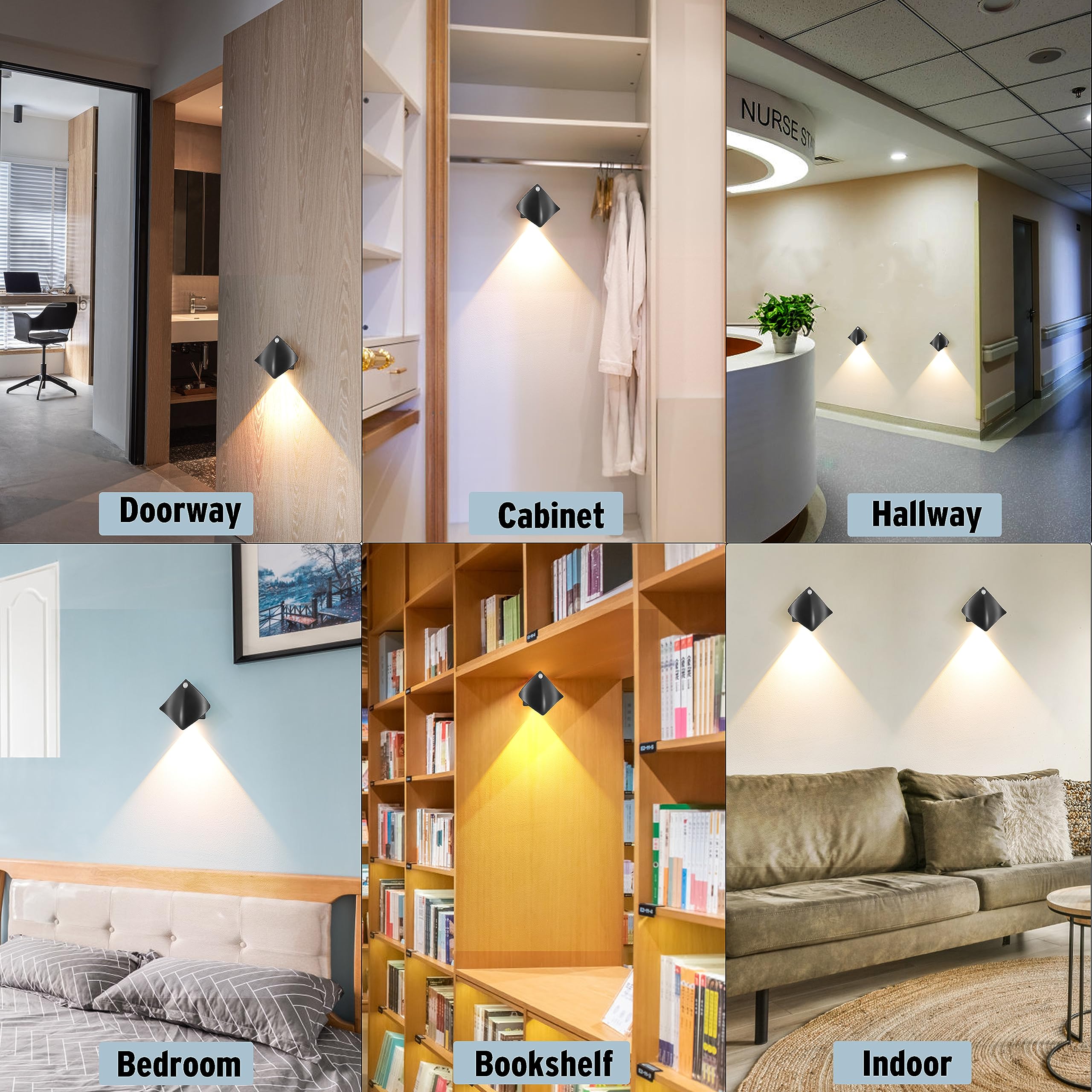 XCOFZOB Sensor Wall Sconces Set of 2, Magnetic LED Wall Lights with Motion Detection, Wireless Wall Lamp with Rechargeable Battery Operated USB Port, Night Light for Kids Closet Hallway Stairway Porch