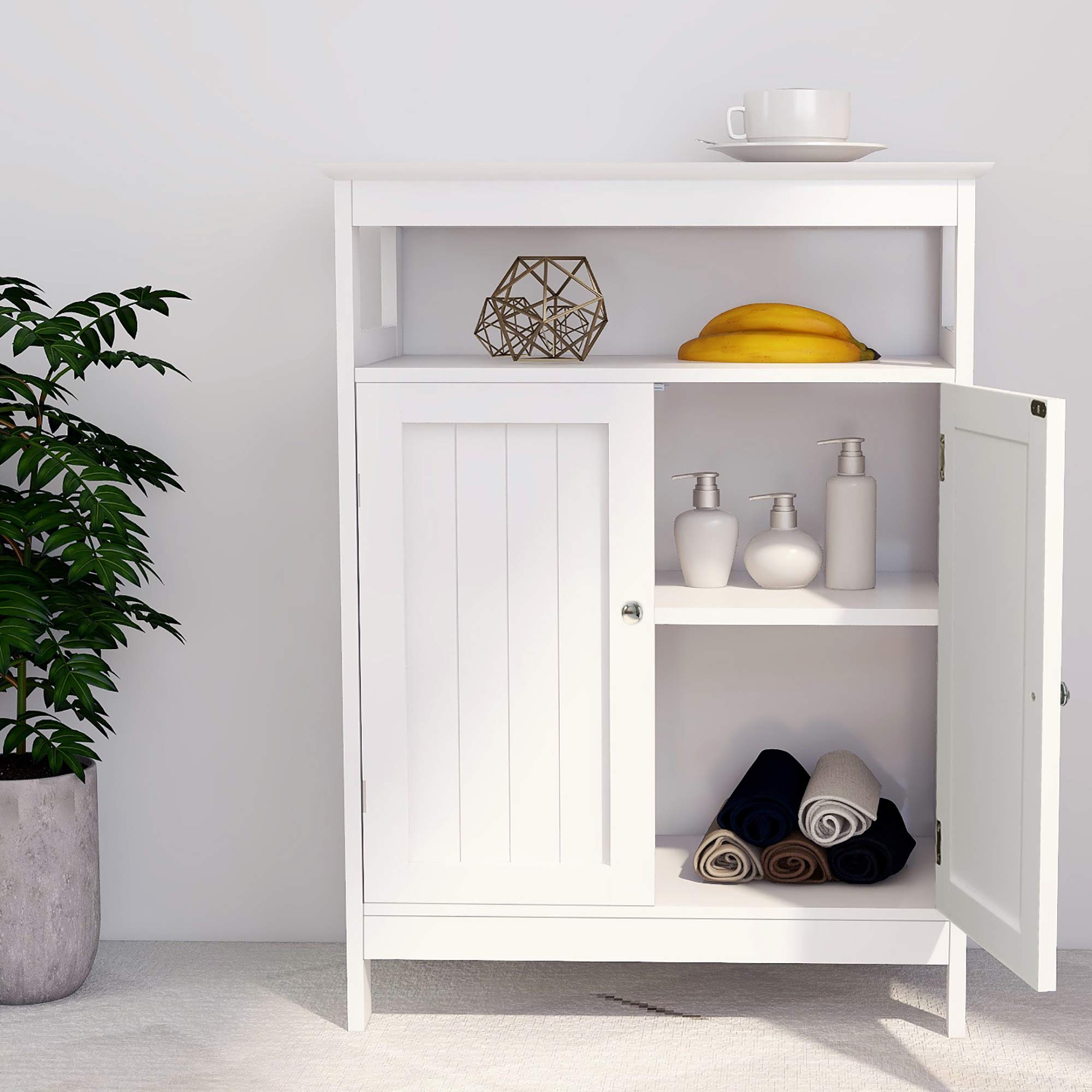 FRANSOUL Bathroom Floor Practical Storage Cabinet with a Double Shutter Door and Shelf for Kitchen, Entrance Area, Living Room, Include Ample Space,Easy to Assemble,White