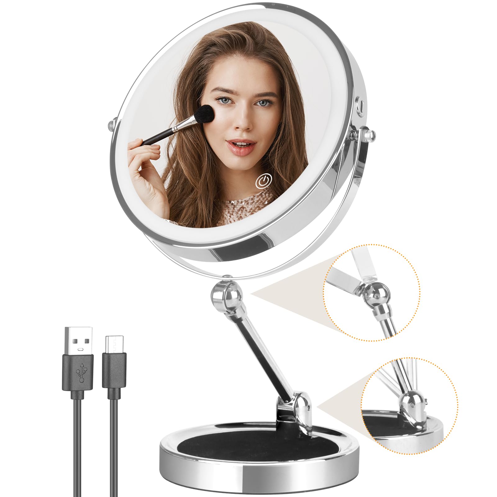 ZLOKLA Lighted Makeup Mirror, 1X/10X Lighted Magnifying Mirror, 360 Rotate Makeup Mirror with Lights and Magnification, Double Sided Make up Mirror with Lighting, 3 Colors Brightness Adjustable