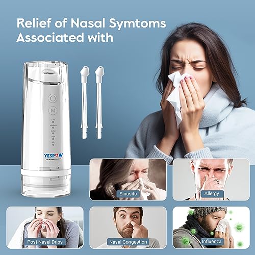 Nasal Irrigation System - ππππππ Electric Neti Pot Nose Cleaner - Sinus Rinse Machine with π ππ¨πππ¬ for Nose Wash - Nasal Irrigator with ππ Packets Saline for Sinus Flush and Relief