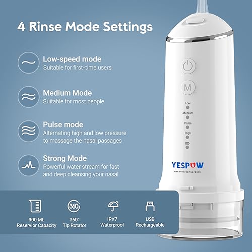 Nasal Irrigation System - ππππππ Electric Neti Pot Nose Cleaner - Sinus Rinse Machine with π ππ¨πππ¬ for Nose Wash - Nasal Irrigator with ππ Packets Saline for Sinus Flush and Relief