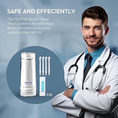 Nasal Irrigation System - ππππππ Electric Neti Pot Nose Cleaner - Sinus Rinse Machine with π ππ¨πππ¬ for Nose Wash - Nasal Irrigator with ππ Packets Saline for Sinus Flush and Relief