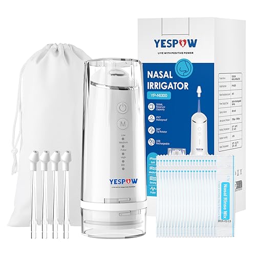 Nasal Irrigation System - 𝐘𝐄𝐒𝐏𝐎𝐖 Electric Neti Pot Nose Cleaner - Sinus Rinse Machine with 𝟒 𝐌𝐨𝐝𝐞𝐬 for Nose Wash - Nasal Irrigator with 𝟒𝟎 Packets Saline for Sinus Flush and Relief