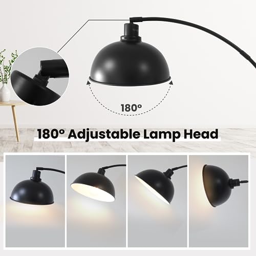 gernehop Arc Floor Lamps for Living Room,Modern Tall Standing Lamp,Black Floor Lamp with Adjustable Hanging Dome Shade,Over Couch Mid Century Arched Reading Lamp for Bedroom,Office