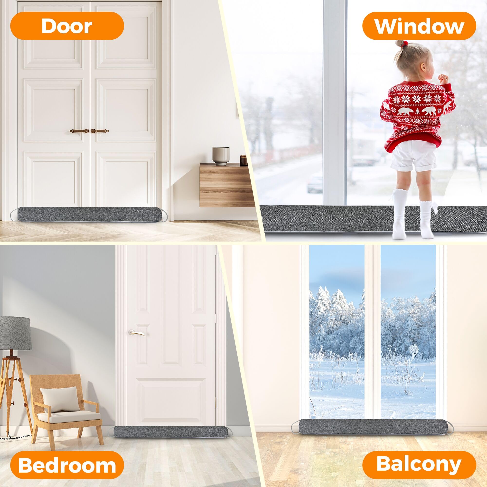 TORRAMI Under Door Draft Stoppers 32 Inch, Heavy Triangle Stop Draft Block Cold Air/Wind/Breeze Noise Blocker Door Sweeps Weather Stripping Bottom Seal Dark Gray