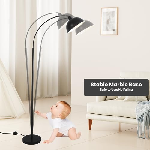 gernehop Arc Floor Lamps for Living Room,Modern Tall Standing Lamp,Black Floor Lamp with Adjustable Hanging Dome Shade,Over Couch Mid Century Arched Reading Lamp for Bedroom,Office