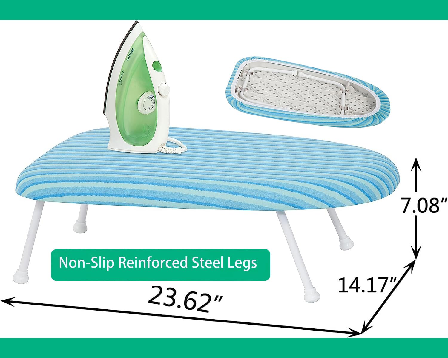 STORAGEIDEAS 24x14in Tabletop Small Ironing Board with Foldable Legs, Portable Iron Board with Extra Wide Countertop, Mini Ironing Board for Sewing, Craft Room, Dorm, Small Spaces, RV, Travel, Blue