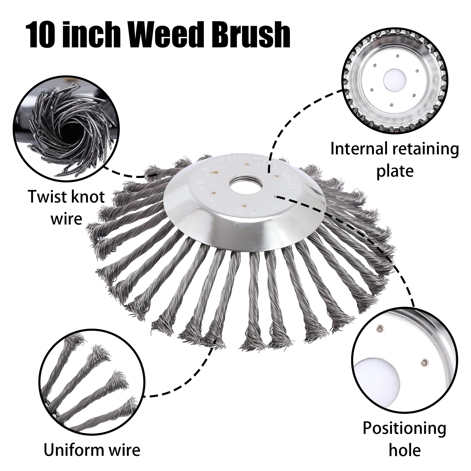 PLAXNS 10 Inch Rotary Steel Wire Brush Cutter Trimmer Head Weed Blade Cutter with Adapter Kit Compatible with Stihl, Husqvarna,String Trimmers, Gardening Lawnmower, Moss Grass Rust Removal