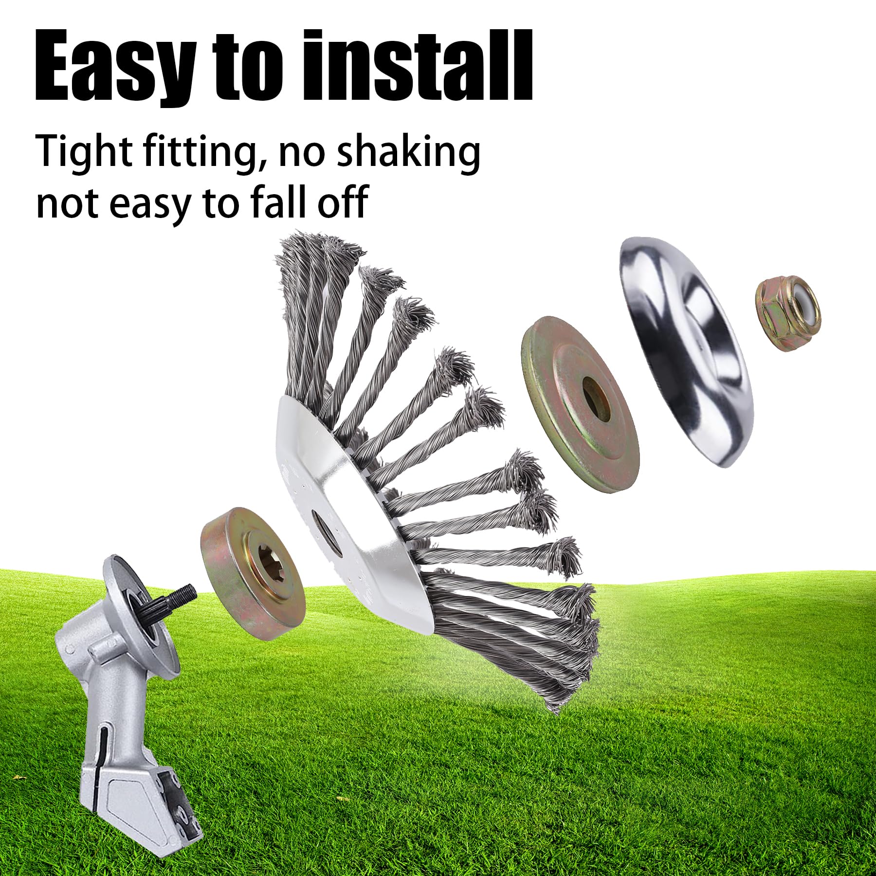 PLAXNS 10 Inch Rotary Steel Wire Brush Cutter Trimmer Head Weed Blade Cutter with Adapter Kit Compatible with Stihl, Husqvarna,String Trimmers, Gardening Lawnmower, Moss Grass Rust Removal
