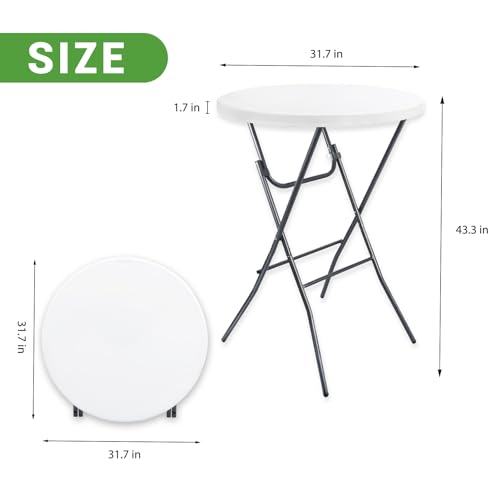 Gnomiya 32in Folding Cocktail Table for Parties, High Top Table Granite White, Bar Height Pub Table for Events, Weddings, Banquets, Family Gatherings