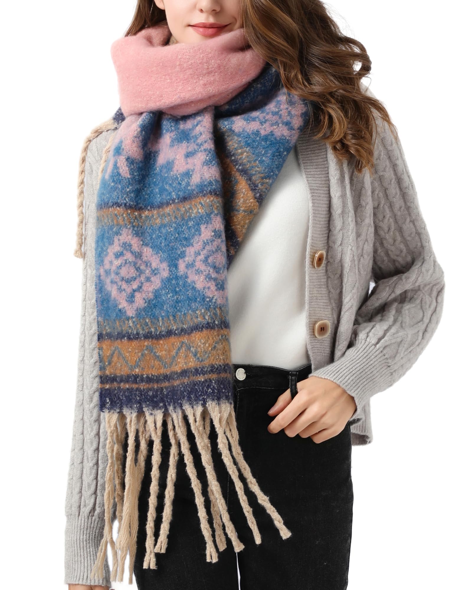 Scarf for Women - Winter Scarfs Fashion Long Scarf Shawl, Scarves for Women Winter Warm Blanket Scarf, Soft and Warm Cashmere Scarf Mohair Fish Bones Large Scarves