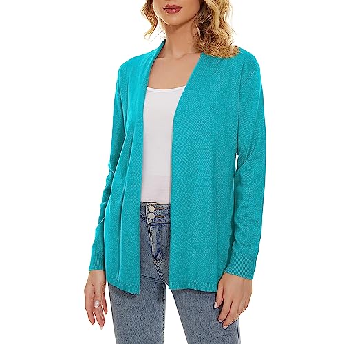 Satuun Women's Casual Open Front Lightweight Cardigan Long Sleeve Breathable Soft Drape Duster Indigo Blue