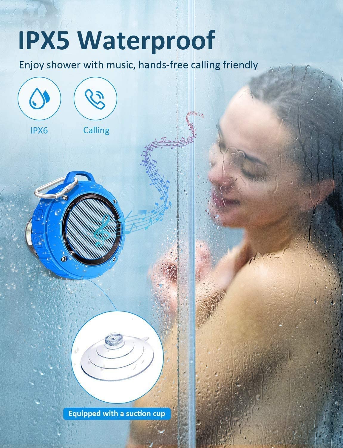 Kunodi Outdoor Waterproof Bluetooth Speaker, Wireless Portable Mini Shower Travel Speaker with Subwoofer, Enhanced Bass, Built in Mic for Sports, Pool, Beach, Hiking, Camping