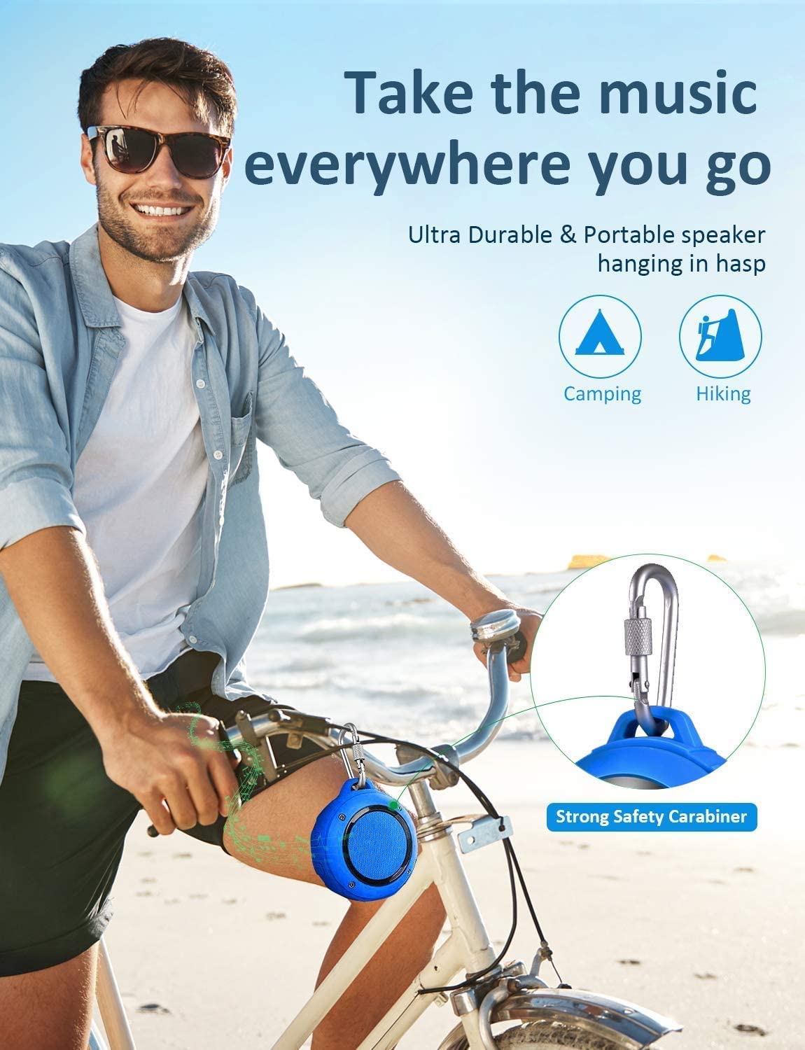 Kunodi Outdoor Waterproof Bluetooth Speaker, Wireless Portable Mini Shower Travel Speaker with Subwoofer, Enhanced Bass, Built in Mic for Sports, Pool, Beach, Hiking, Camping
