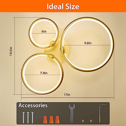 Cresmar 25W LED Ceiling Light with Remote Stepless Dimmable 3000-6000K,Modern Flush Mount Ceiling Lighting Fixture Memory Function 3 Rings Round Chandelier Ceiling Lamp for Bedroom, Living Room…