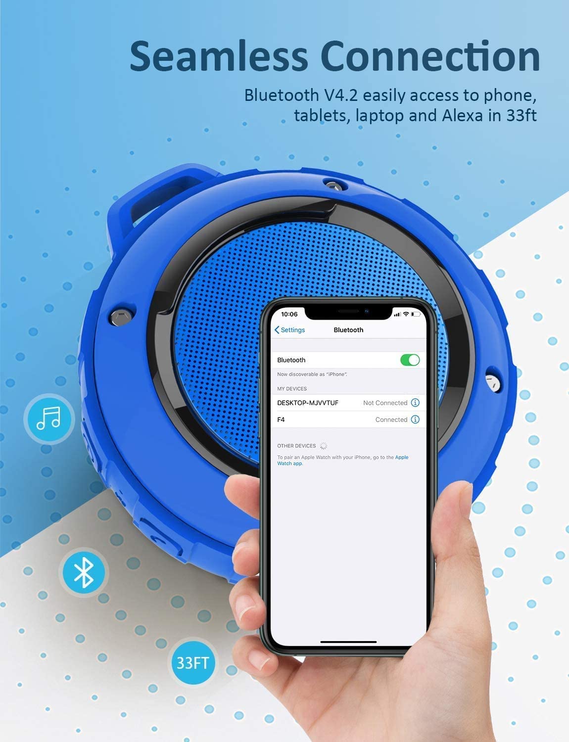 Kunodi Outdoor Waterproof Bluetooth Speaker, Wireless Portable Mini Shower Travel Speaker with Subwoofer, Enhanced Bass, Built in Mic for Sports, Pool, Beach, Hiking, Camping