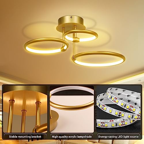 Cresmar 25W LED Ceiling Light with Remote Stepless Dimmable 3000-6000K,Modern Flush Mount Ceiling Lighting Fixture Memory Function 3 Rings Round Chandelier Ceiling Lamp for Bedroom, Living Room…
