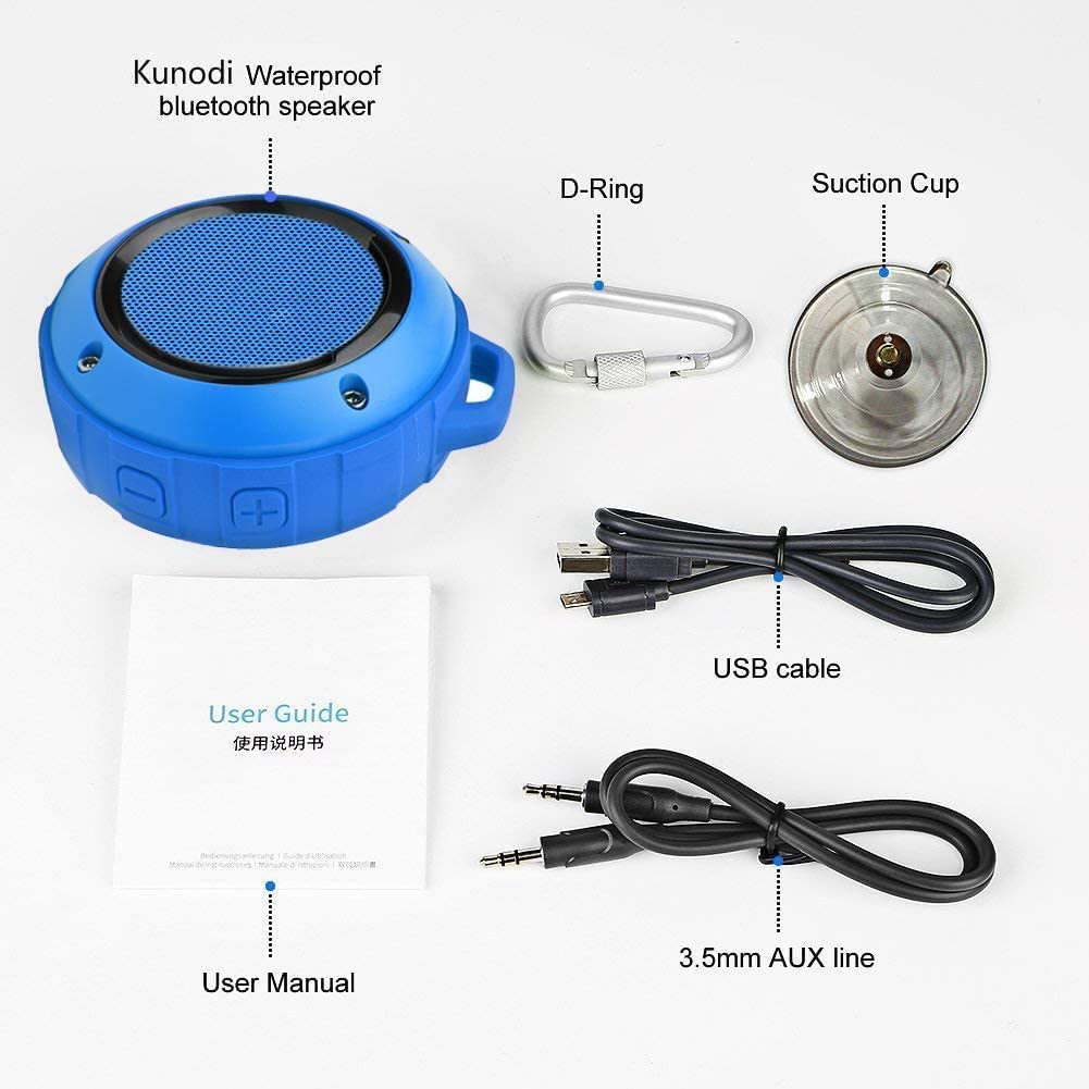 Kunodi Outdoor Waterproof Bluetooth Speaker, Wireless Portable Mini Shower Travel Speaker with Subwoofer, Enhanced Bass, Built in Mic for Sports, Pool, Beach, Hiking, Camping