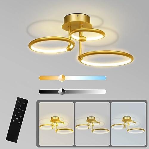 Cresmar 25W LED Ceiling Light with Remote Stepless Dimmable 3000-6000K,Modern Flush Mount Ceiling Lighting Fixture Memory Function 3 Rings Round Chandelier Ceiling Lamp for Bedroom, Living Room…